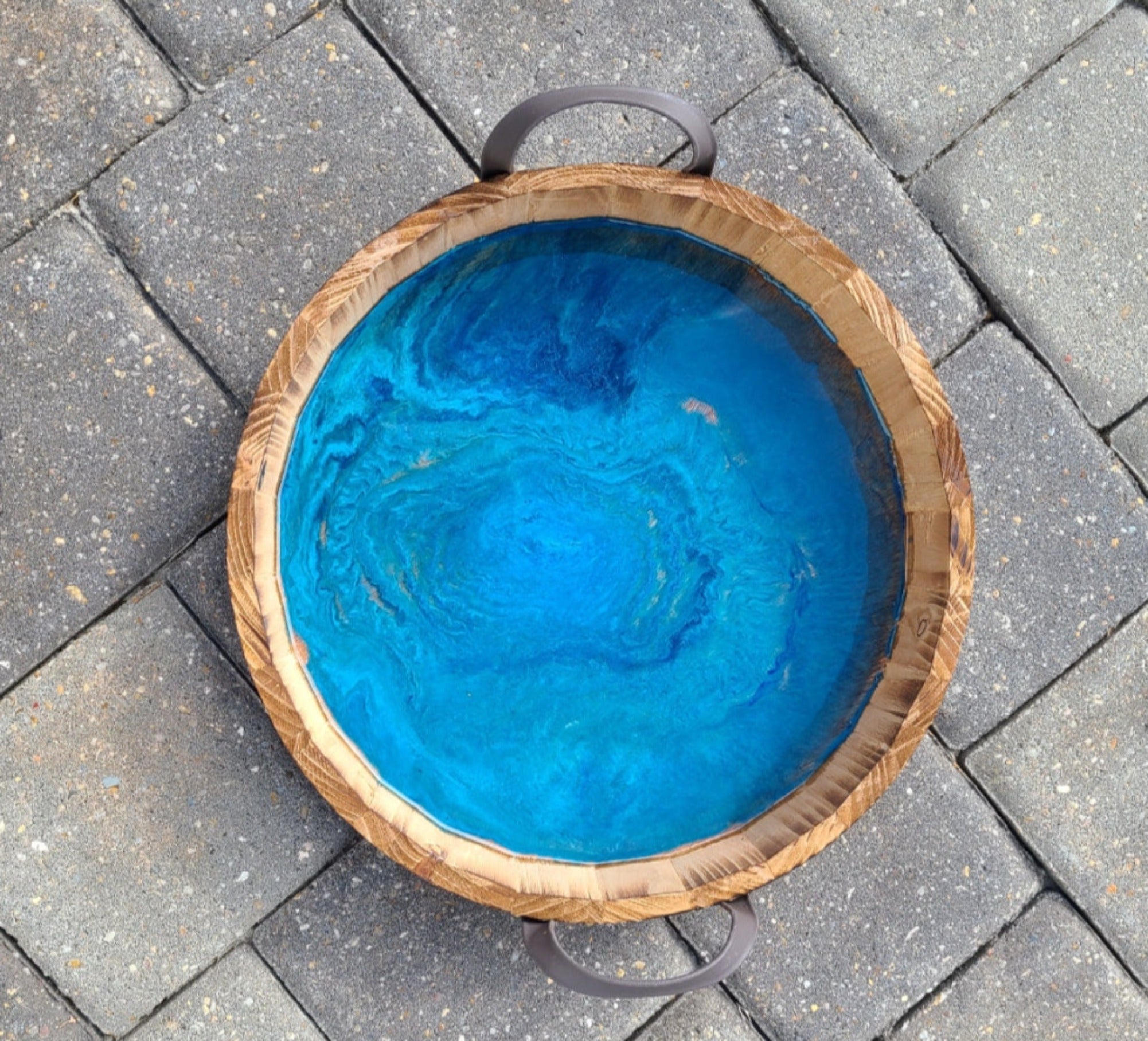 Man Cave Serving Tray, Rustic Barrel Look, Blue Water Resin – Ocean ...